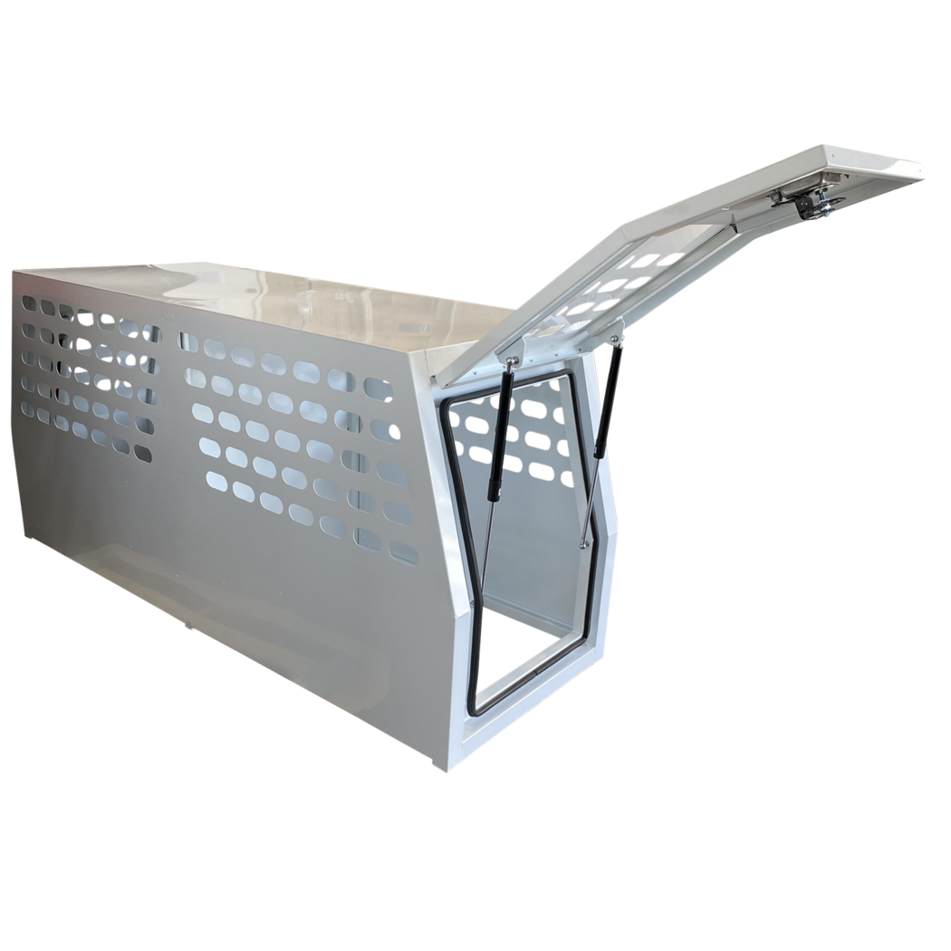 White Steel Ute Dog Cage | Gull-Wing Doors | Center Divide | Magnum ...